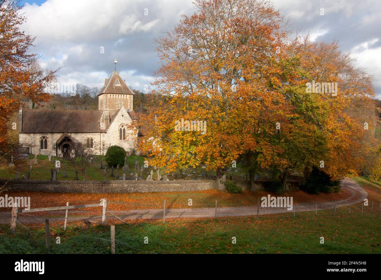 St Laurence parish church in autumn splendour, Seale, Guildford, Surrey ...