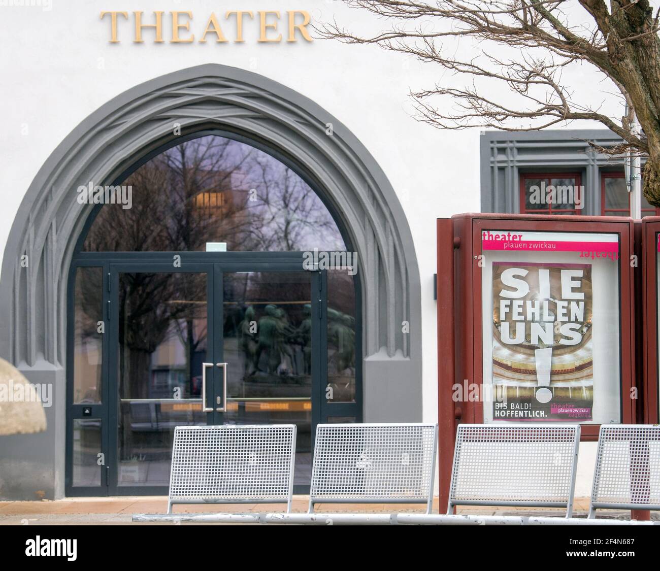Zwickau, Germany. 22nd Mar, 2021. "We miss you!" is written on a poster ...