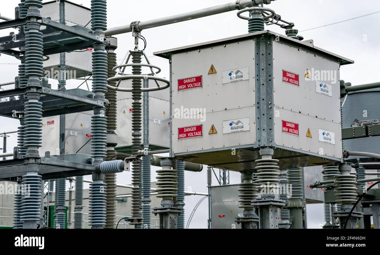 Wilster, Germany. 22nd Mar, 2021. The words "Danger High Voltage" are ...