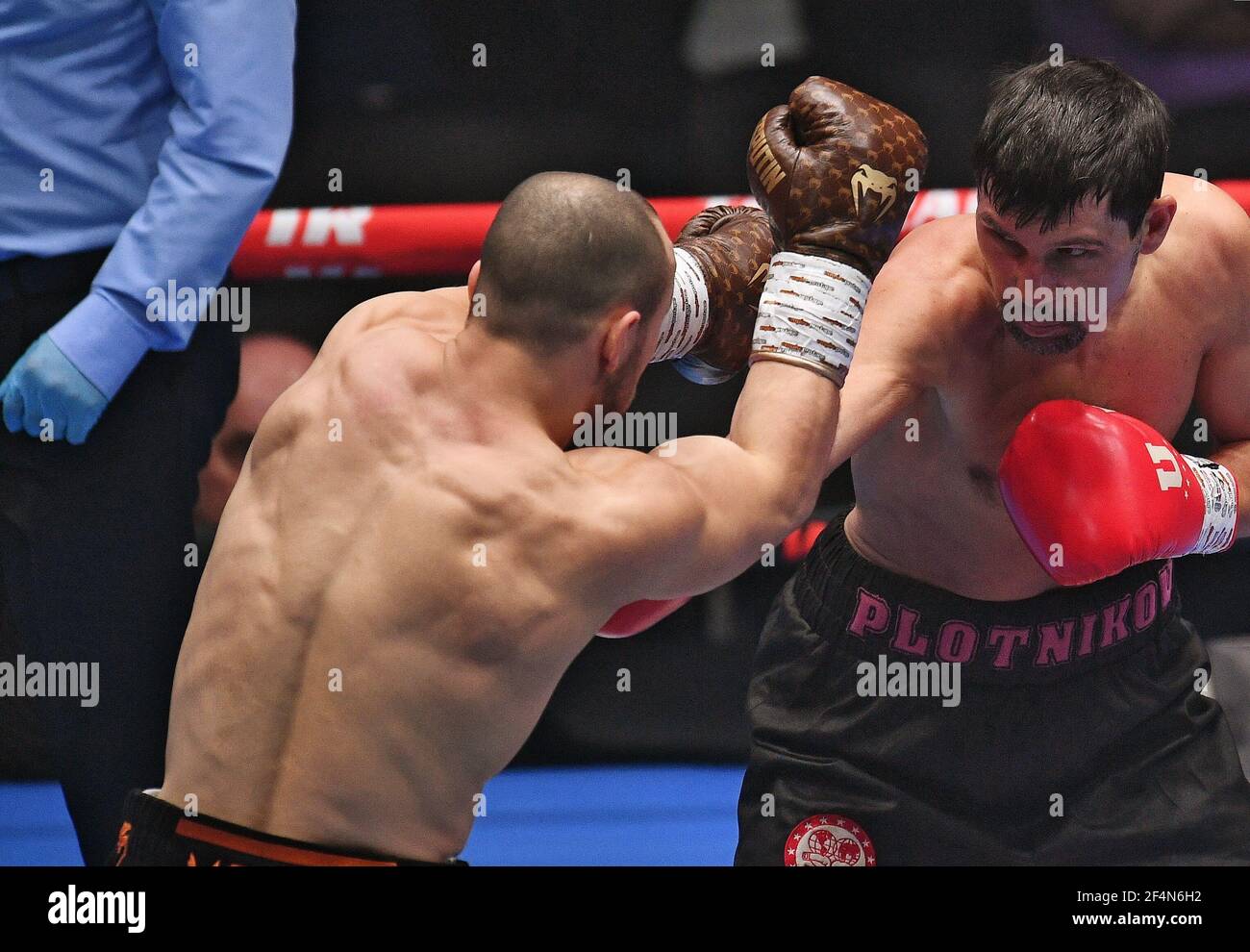 An evening of professional boxing at the Megasport Sports Palace. Russian athlete Alexander ...