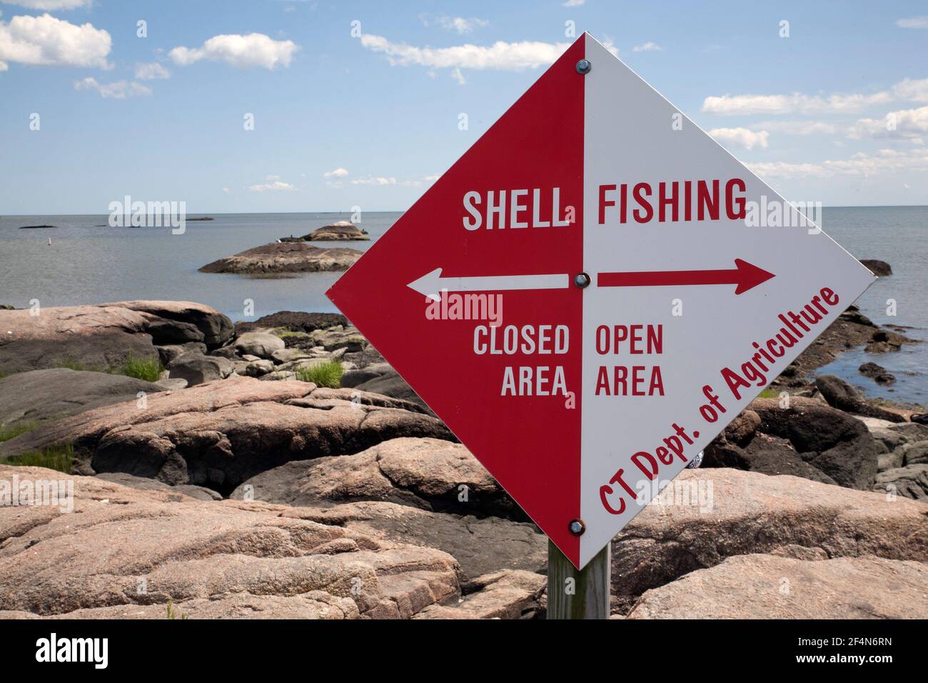 Warning sign indicating safe and unsafe shellfish areas Stock Photo - Alamy