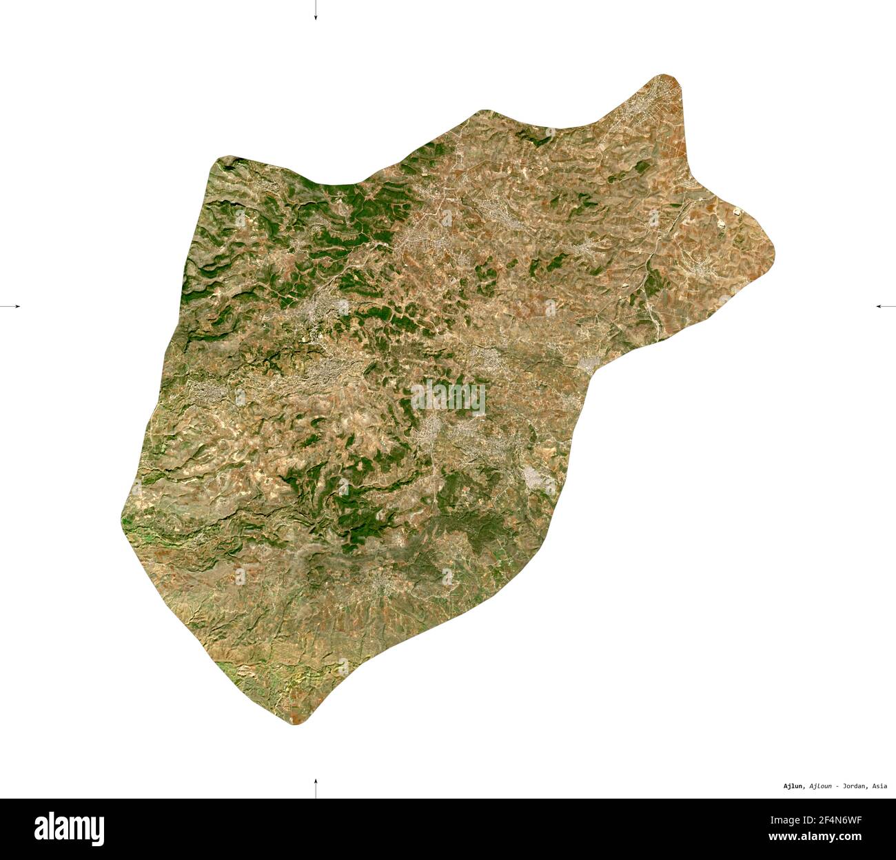 Ajlun, province of Jordan. Sentinel-2 satellite imagery. Shape isolated ...