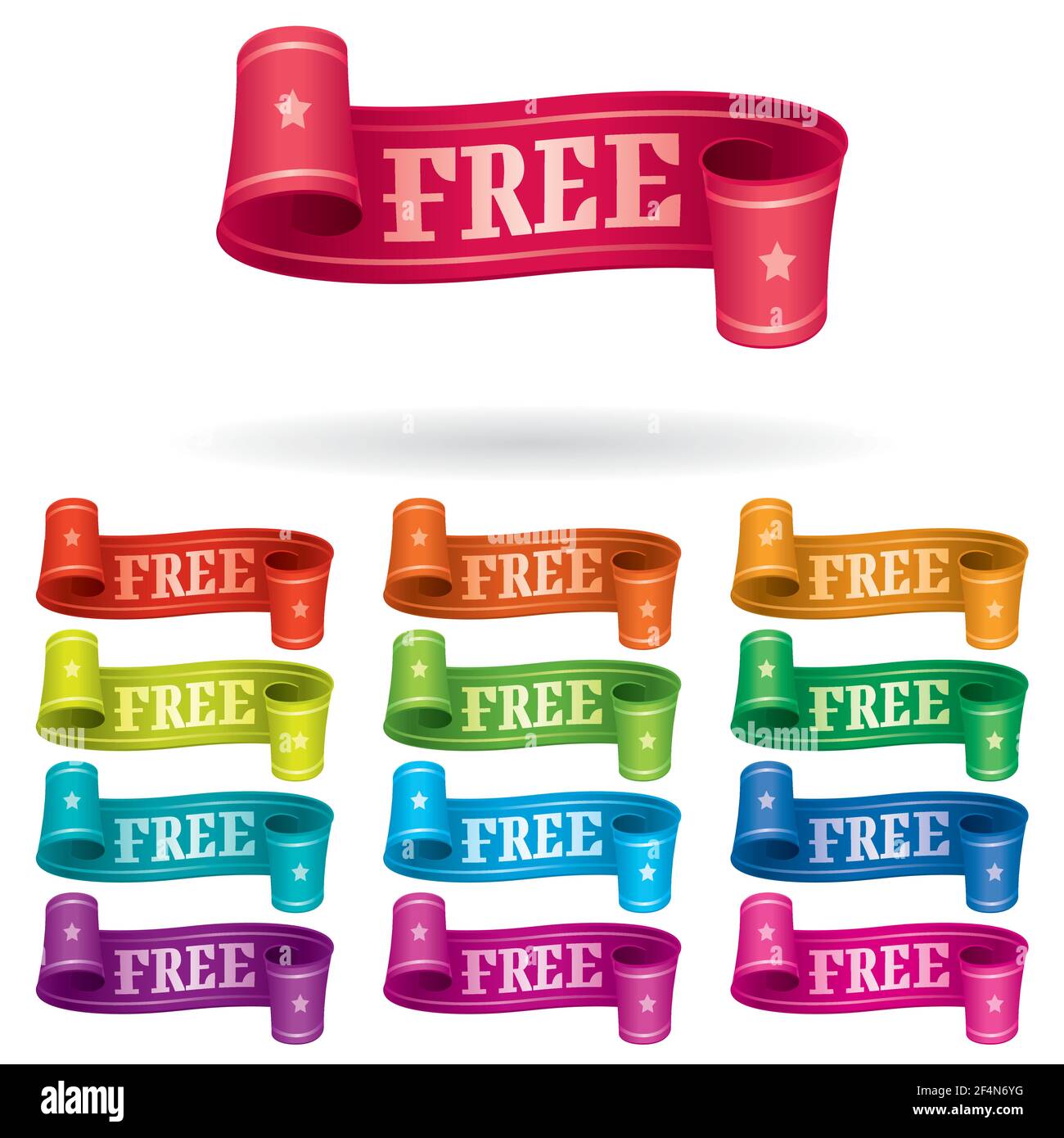 Set of vector illustration ribbons, paper. Shiny sign, label icon ...