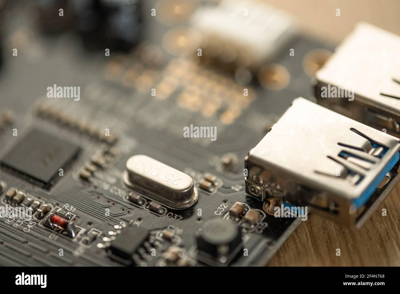 Shallow focus of surface mount components seen on a USB3 hardware PCB ...
