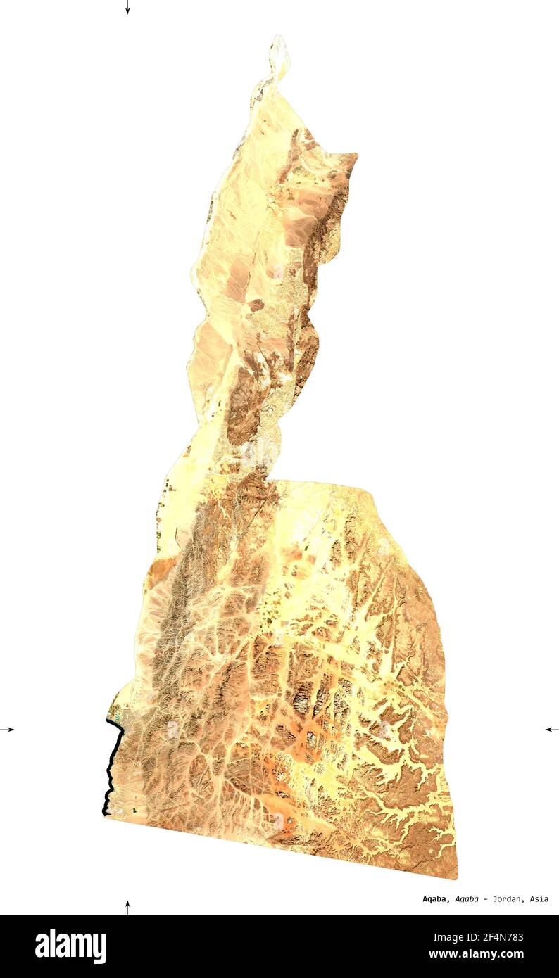 Aqaba, province of Jordan. Sentinel-2 satellite imagery. Shape isolated ...