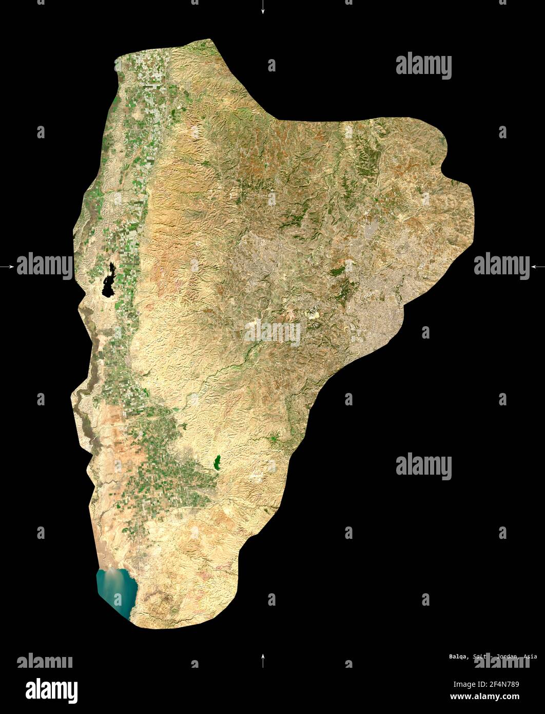 Balqa, province of Jordan. Sentinel-2 satellite imagery. Shape isolated ...