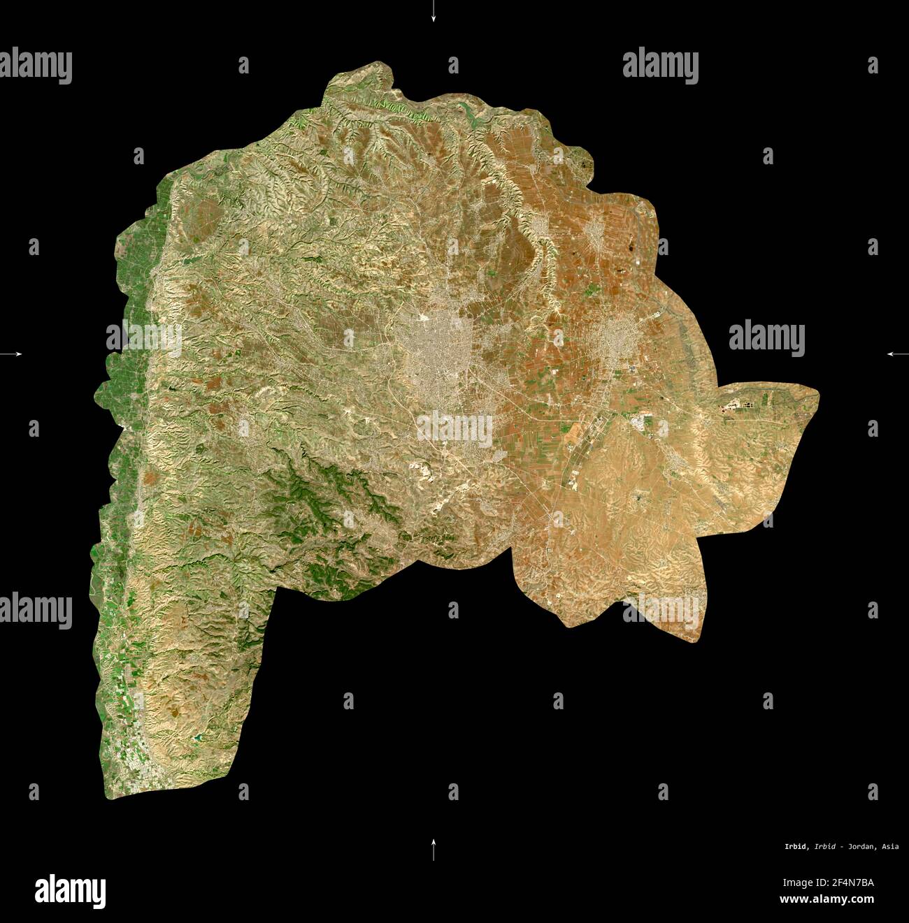 Irbid, province of Jordan. Sentinel-2 satellite imagery. Shape isolated ...