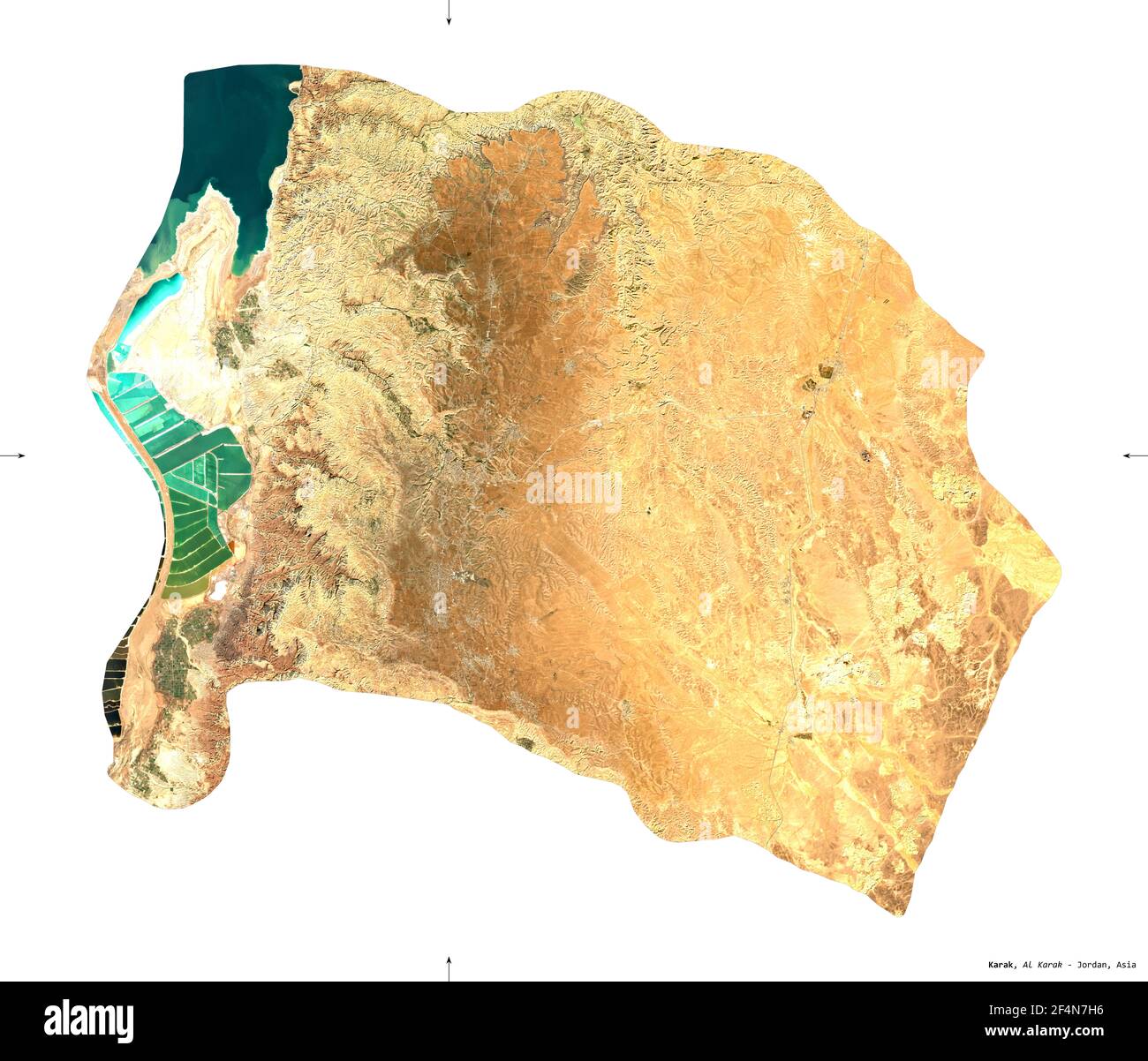 Karak, province of Jordan. Sentinel-2 satellite imagery. Shape isolated ...