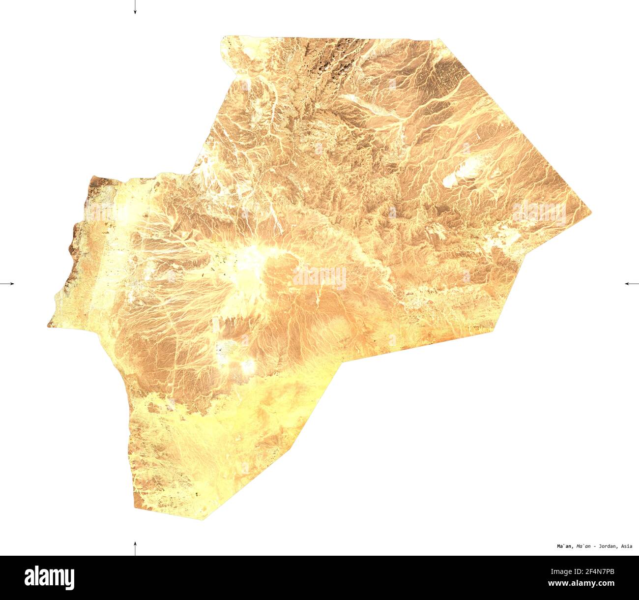 Ma`an, province of Jordan. Sentinel-2 satellite imagery. Shape isolated ...