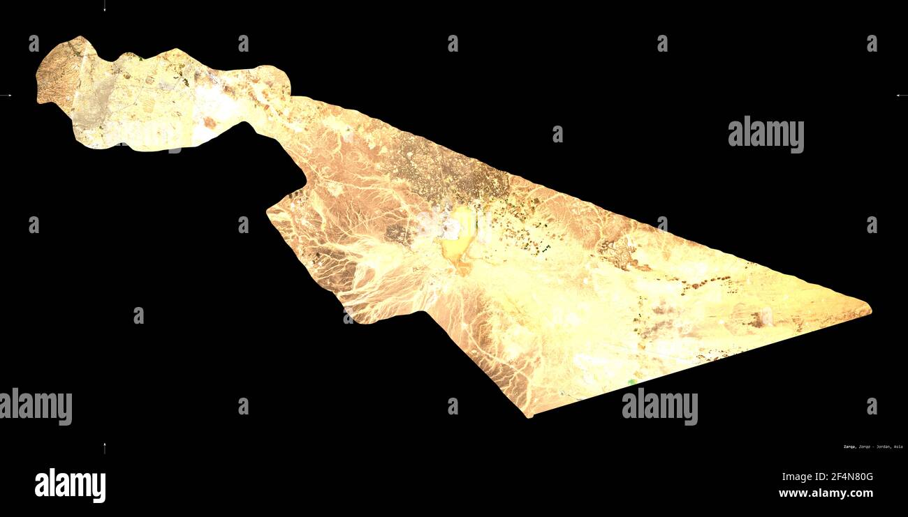 Zarqa, province of Jordan. Sentinel-2 satellite imagery. Shape isolated ...