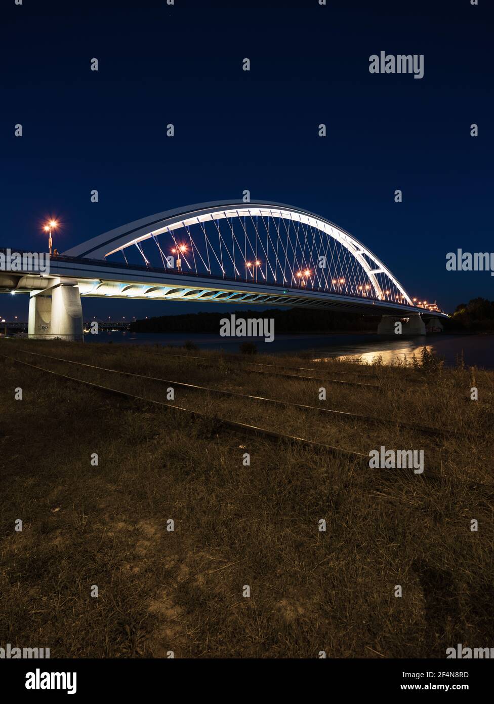 Apollo bridge on Danube river by night Stock Photo - Alamy