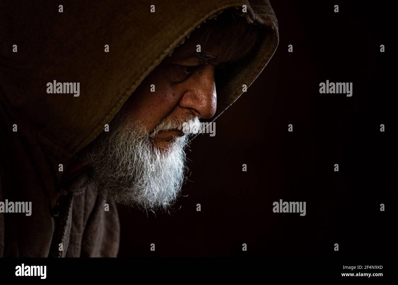 Medieval old face of a monk Stock Photo - Alamy