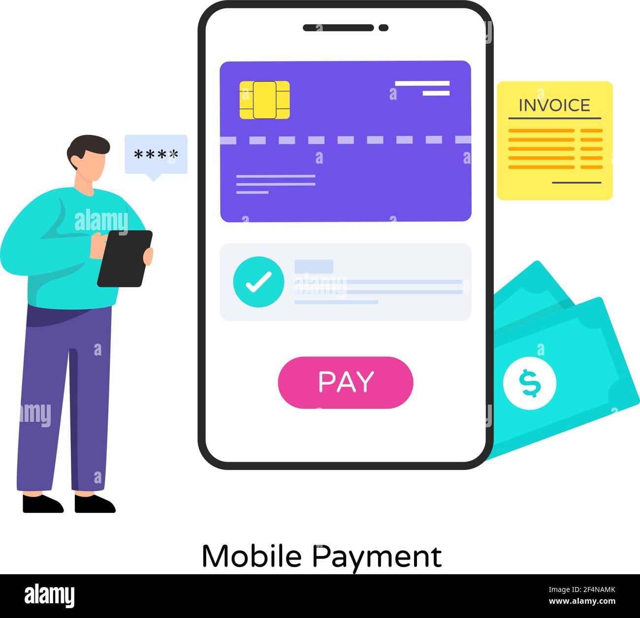 Card inside smartphone, illustration of mobile payment Stock Vector ...