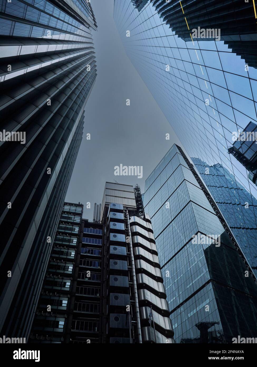 Low-key, geometric image, showing a scrap of overcast sky almost ...