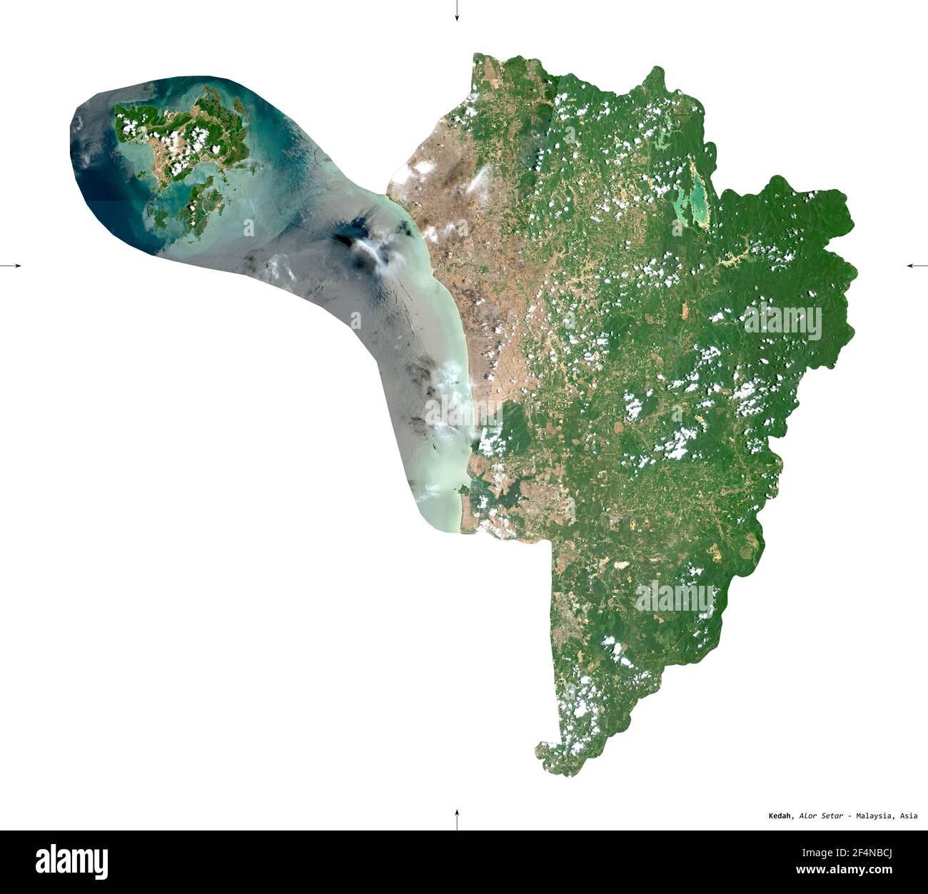Kedah, state of Malaysia. Sentinel-2 satellite imagery. Shape isolated ...
