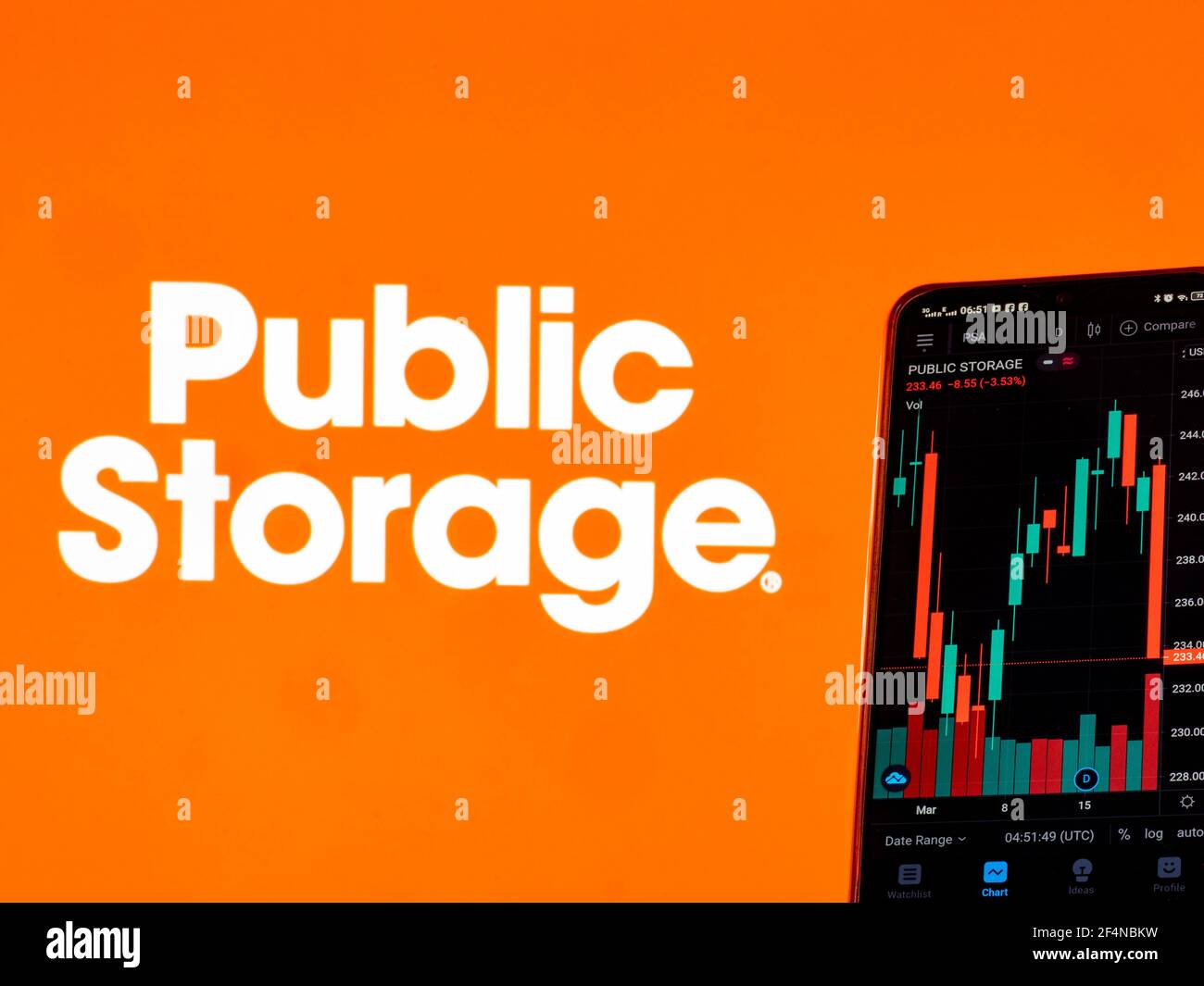 In this photo illustration, the stock market information of Public ...