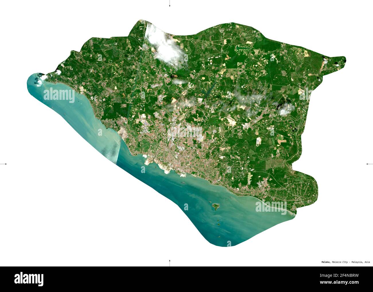 Melaka, state of Malaysia. Sentinel-2 satellite imagery. Shape isolated ...