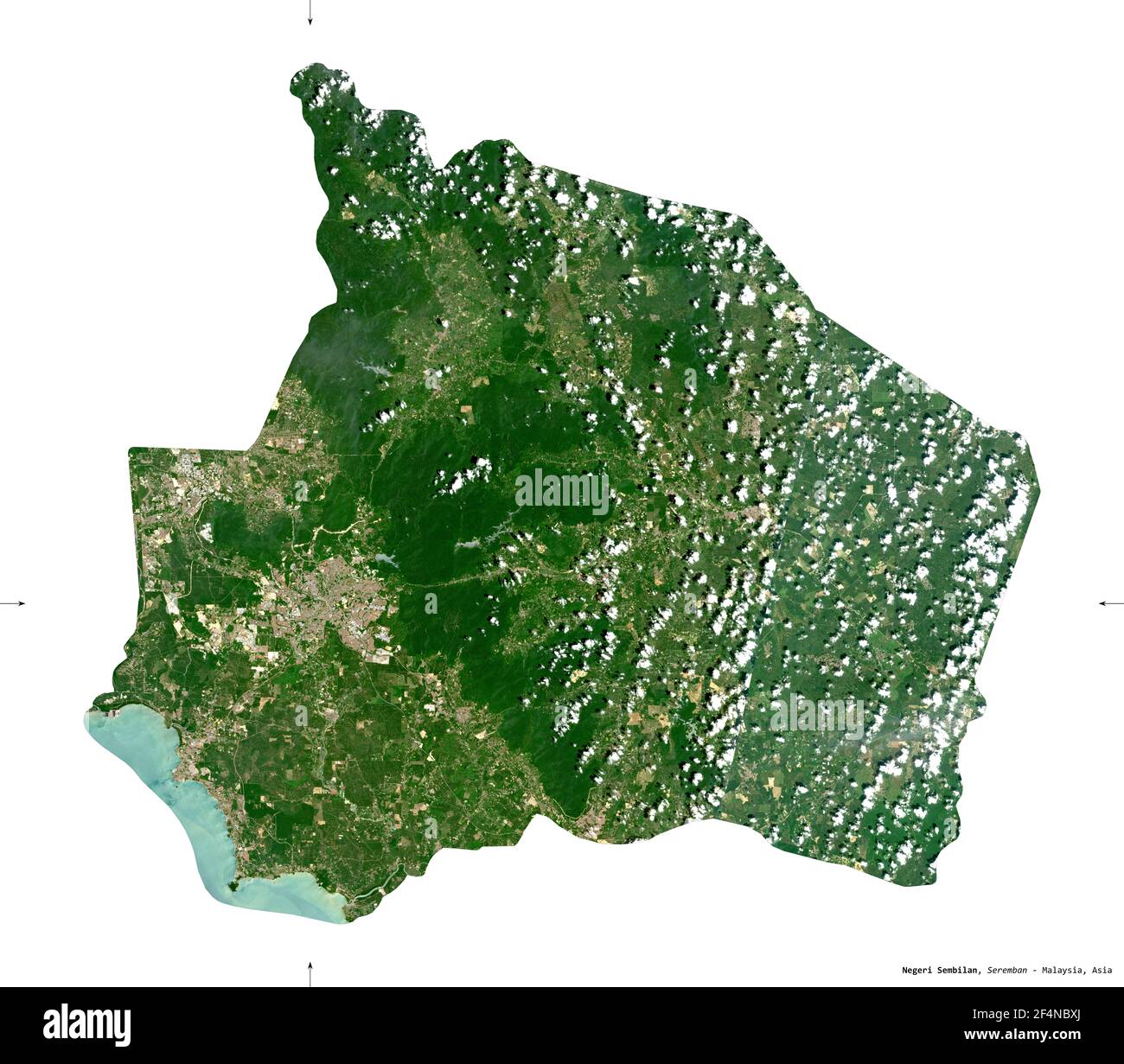 Negeri Sembilan, state of Malaysia. Sentinel-2 satellite imagery. Shape ...
