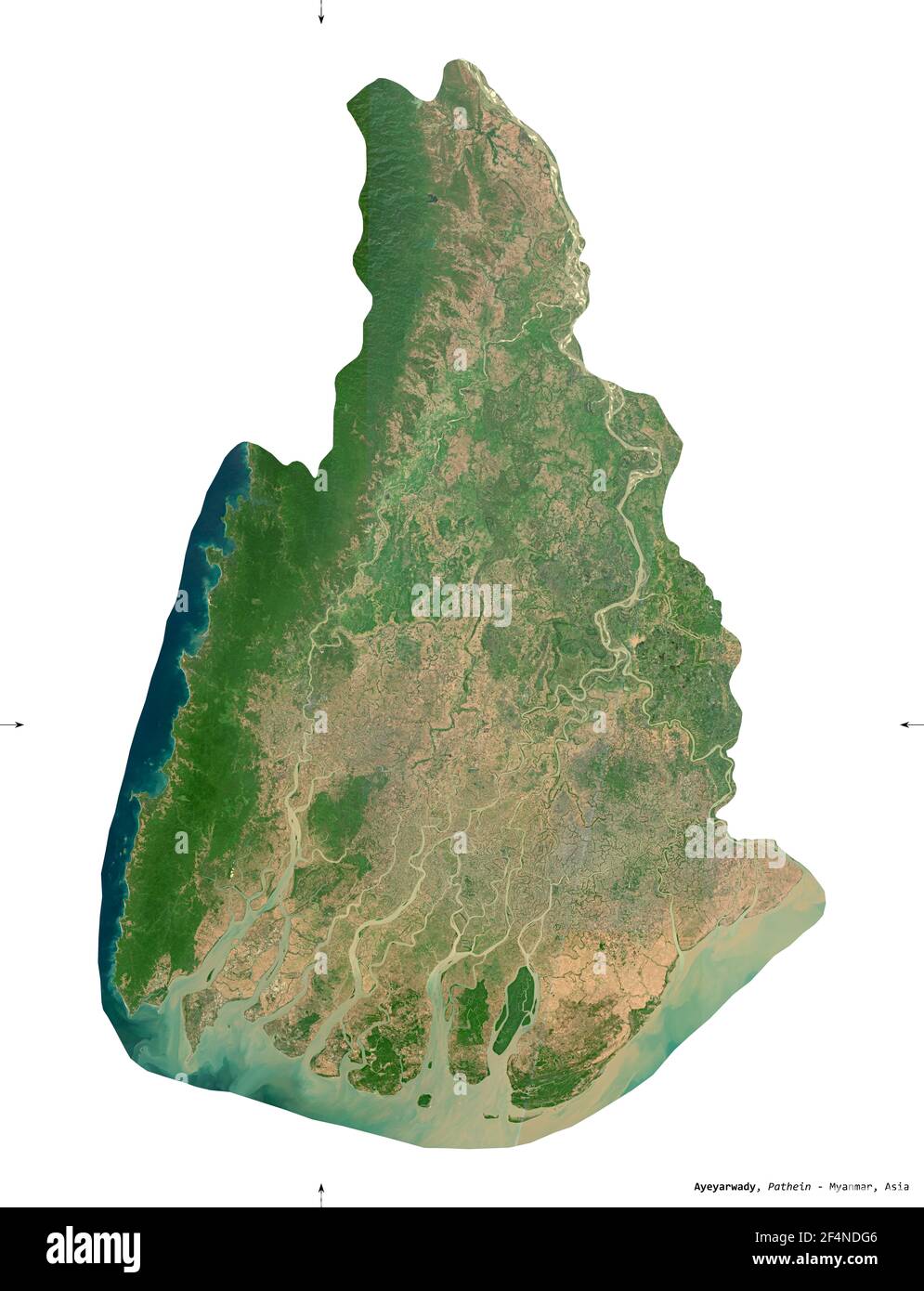 Ayeyarwady, division of Myanmar. Sentinel-2 satellite imagery. Shape ...
