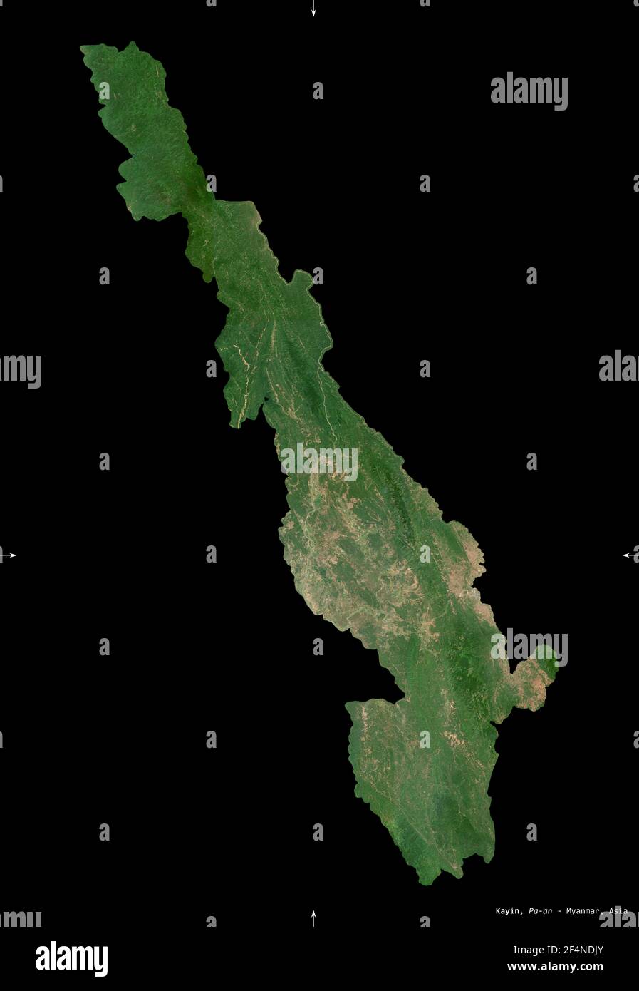 Kayin, state of Myanmar. Sentinel-2 satellite imagery. Shape isolated ...