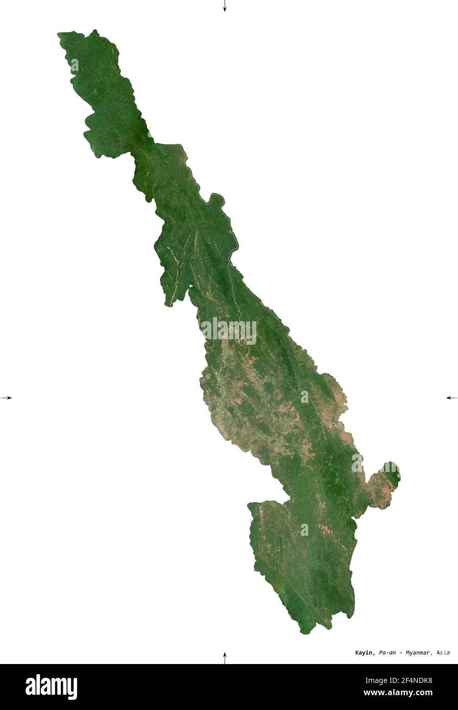 Kayin, state of Myanmar. Sentinel-2 satellite imagery. Shape isolated ...