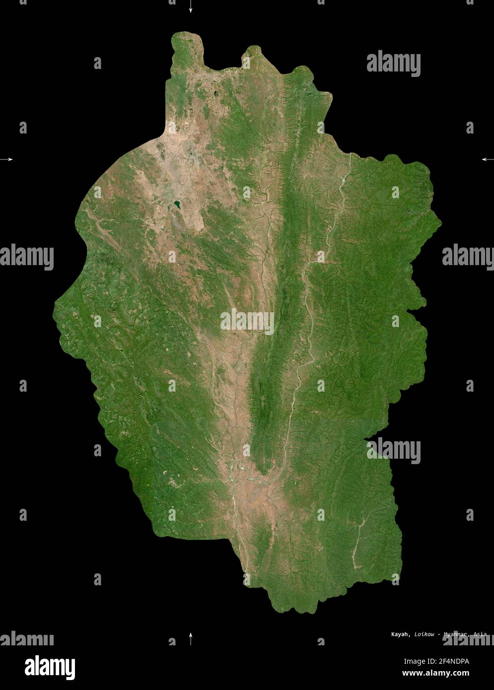 Kayah, state of Myanmar. Sentinel-2 satellite imagery. Shape isolated ...