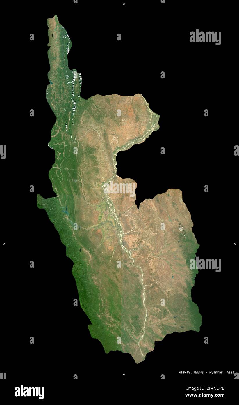 Magway, division of Myanmar. Sentinel-2 satellite imagery. Shape ...