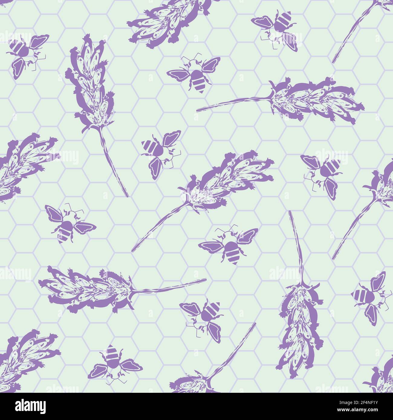 Abstract lavender and bees seamless vector pattern background ...