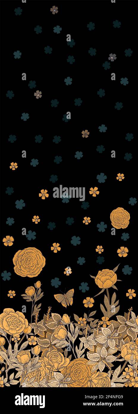 peony, rose, flowers, Seamless frame. Background illustration. Hand ...