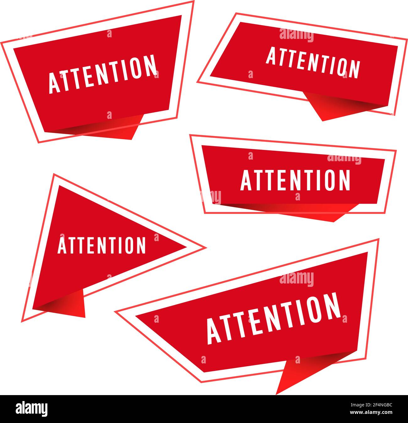 Set of red color origami stickers template with attention text in a ...