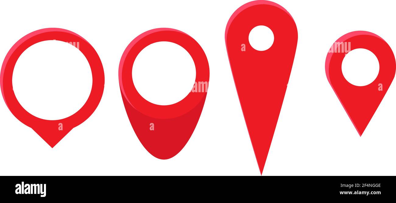 Red pin point icons set. Map location pointer isolated on white background. Vector illustration ...