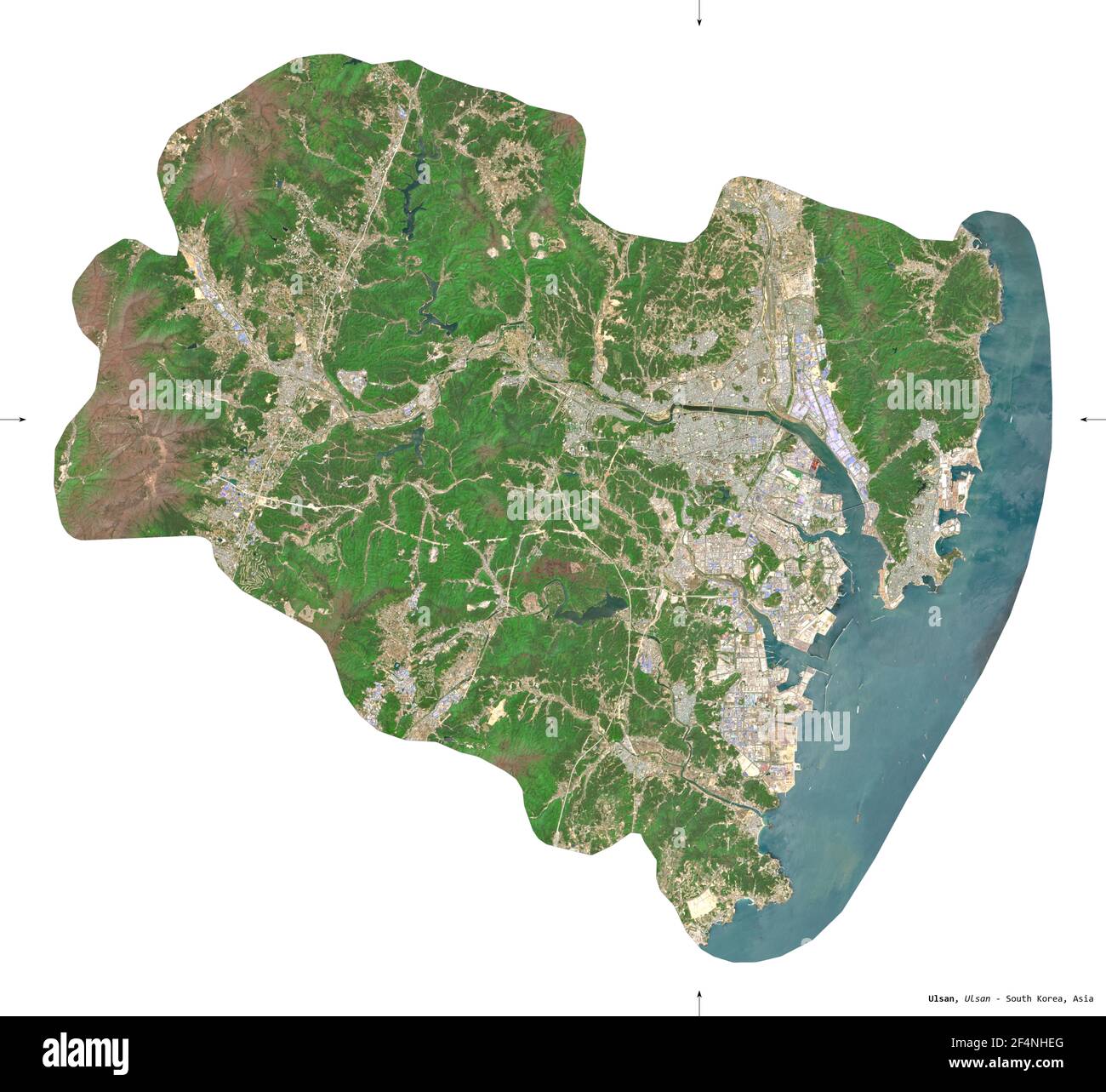 Ulsan, metropolitan city of South Korea. Sentinel-2 satellite imagery ...