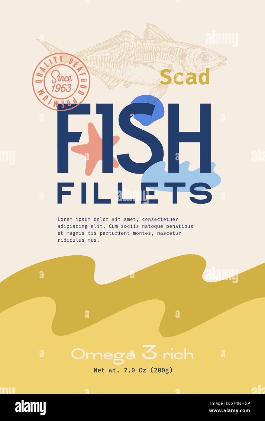 Fish Fillets Abstract Vector Packaging Design or Label. Modern ...