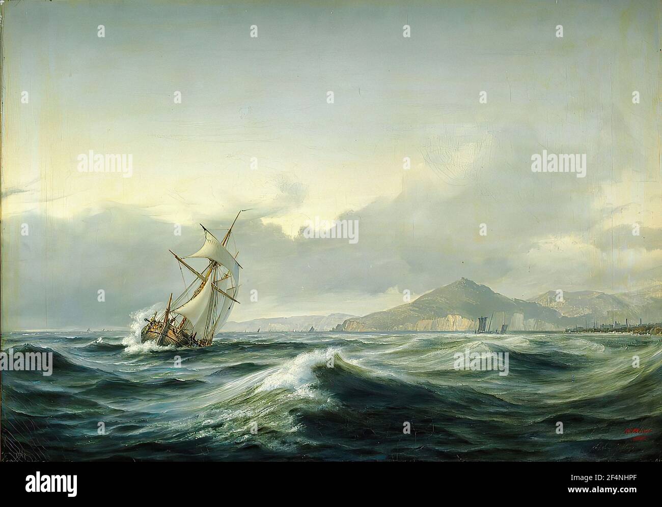 Fritz Melbye - Seascape with Sailing Ship Rough Sea 1844 Stock Photo ...