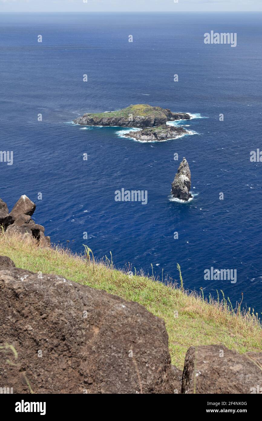 Orongo ceremonial center, Easter Island, Rapa Nui, Chile Stock Photo ...