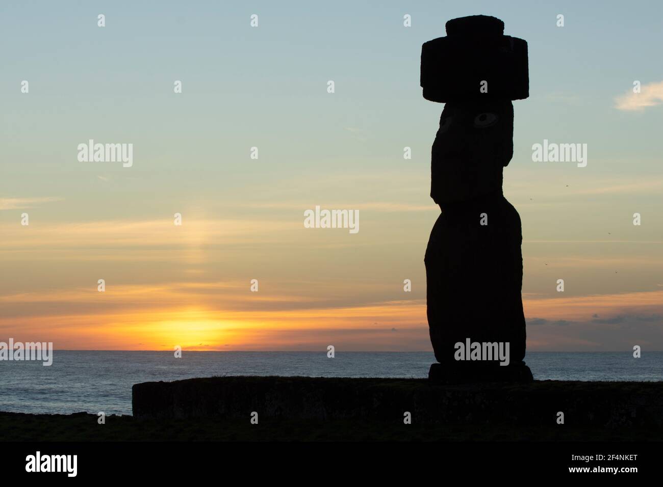 Moai on sunset at Ahu Tahai, Easter Island, Rapa Nui Stock Photo - Alamy