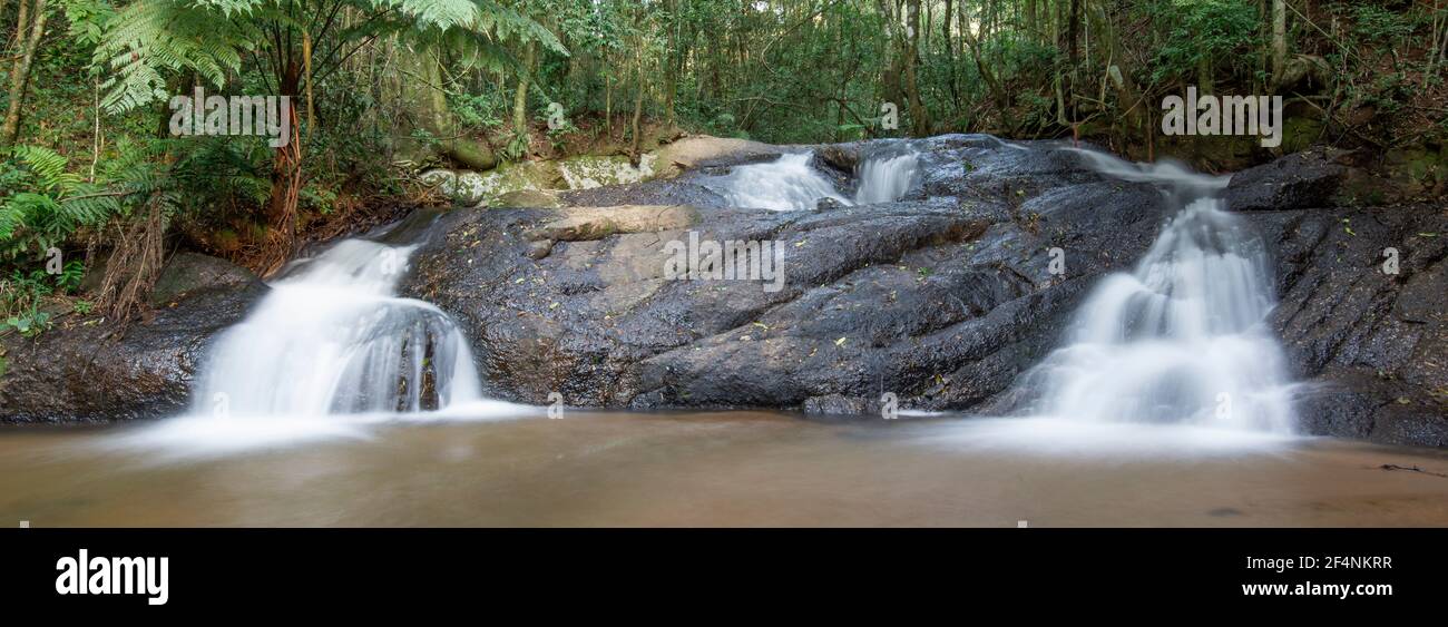 Waterfall and river flowing through a rainforest in Brazil Stock Photo ...