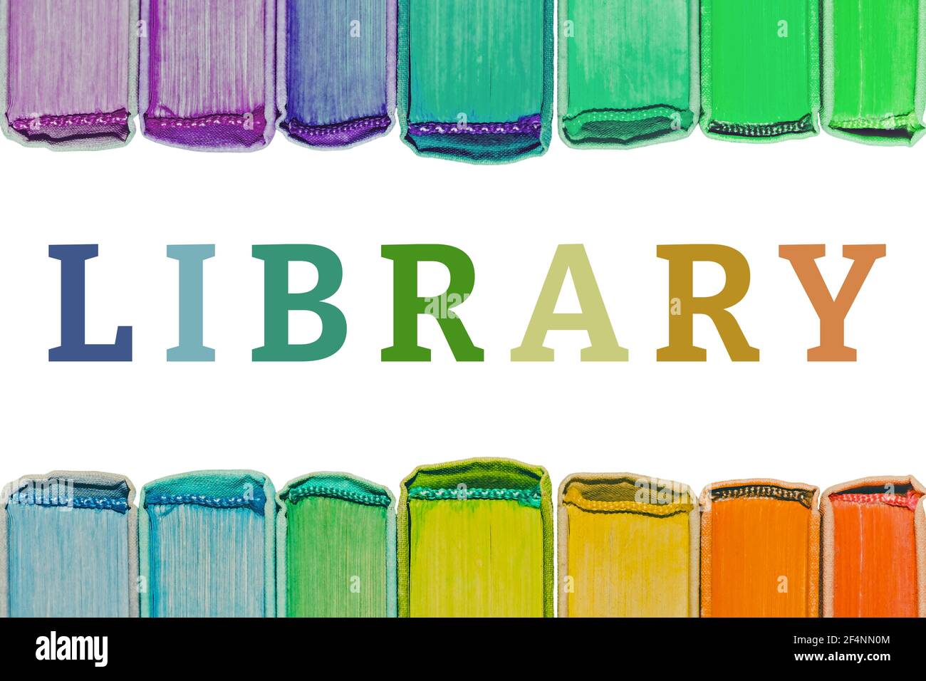 Library word. Isolated text decorated with multicolored books on white ...