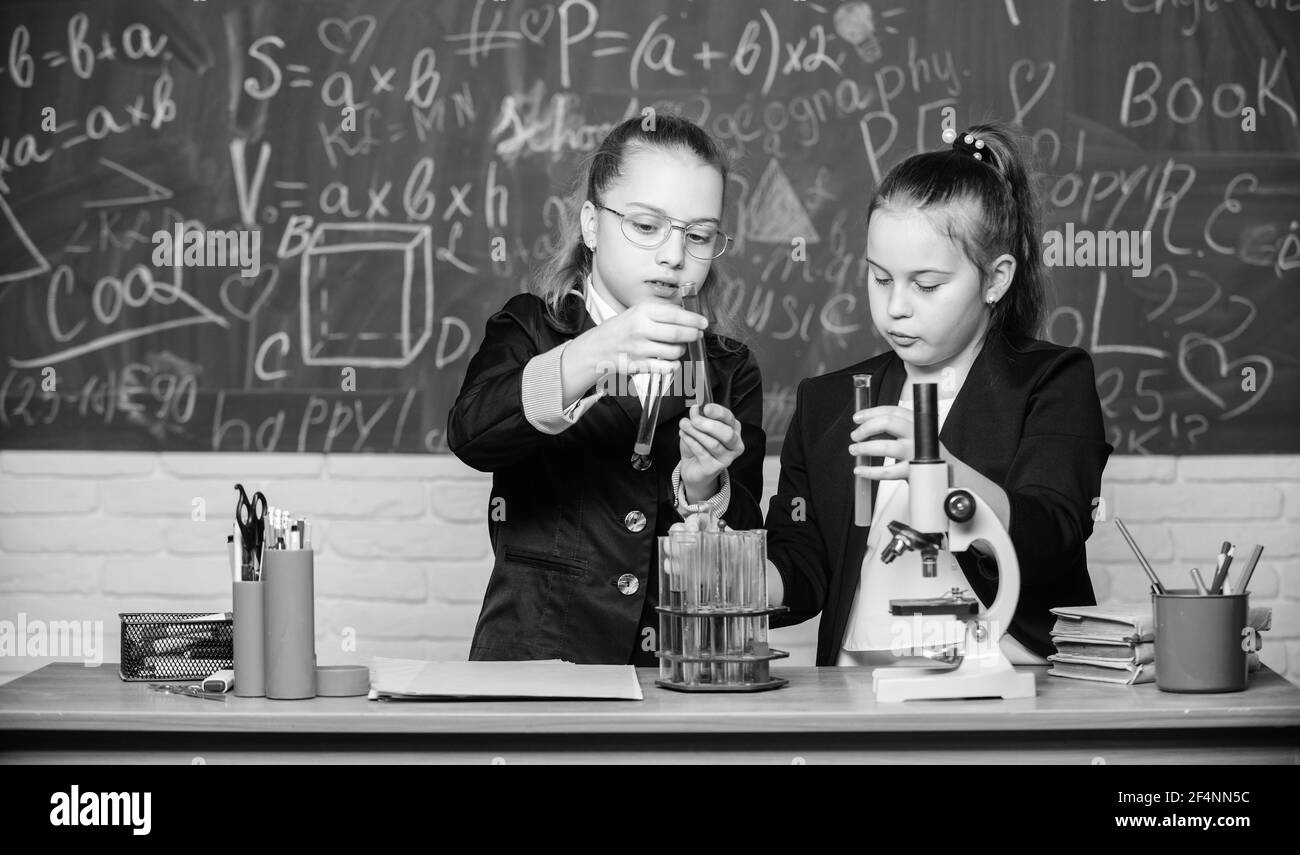 science experiments in laboratory. Biology school lesson. Little ...