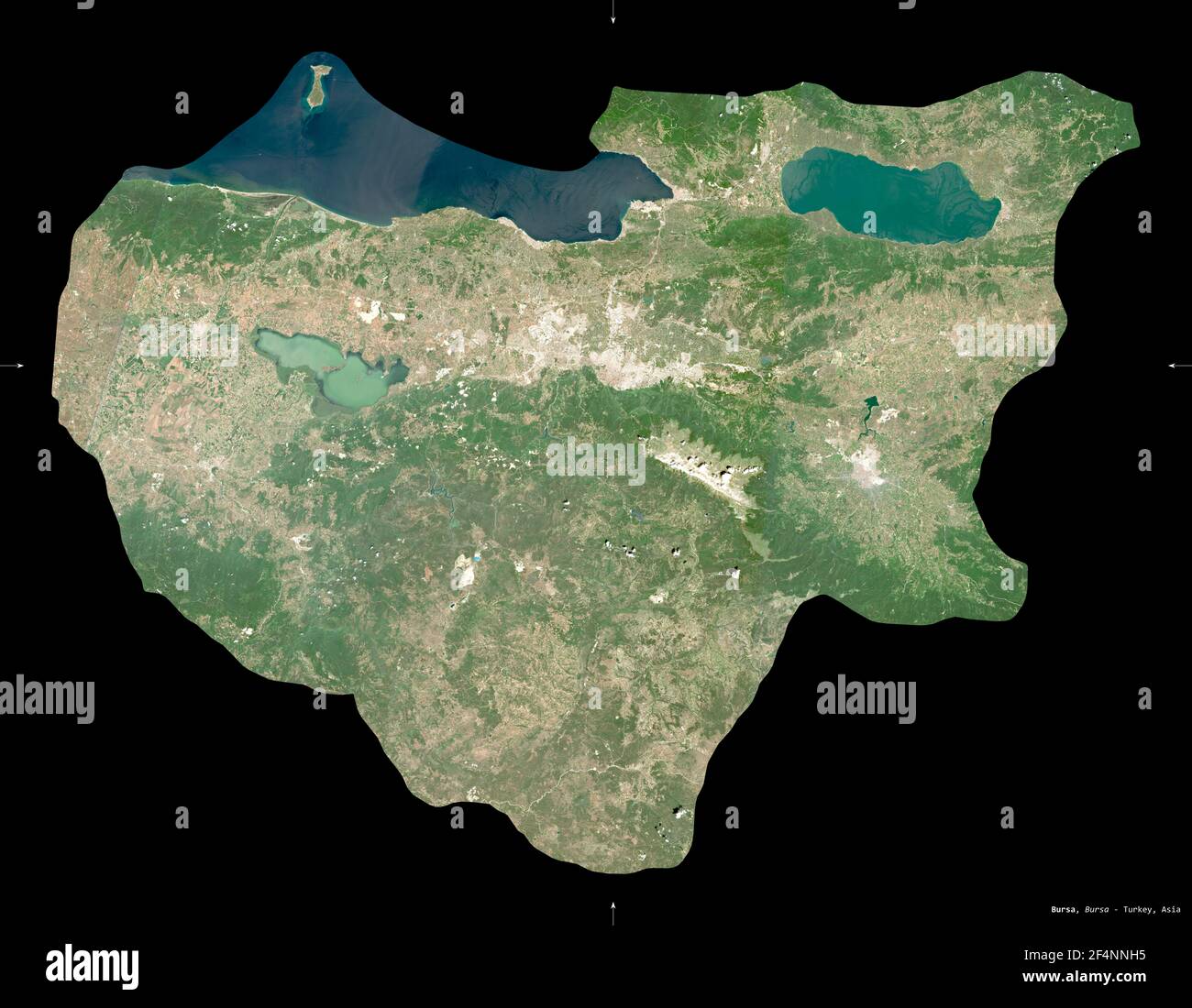 Bursa, province of Turkey. Sentinel-2 satellite imagery. Shape isolated ...