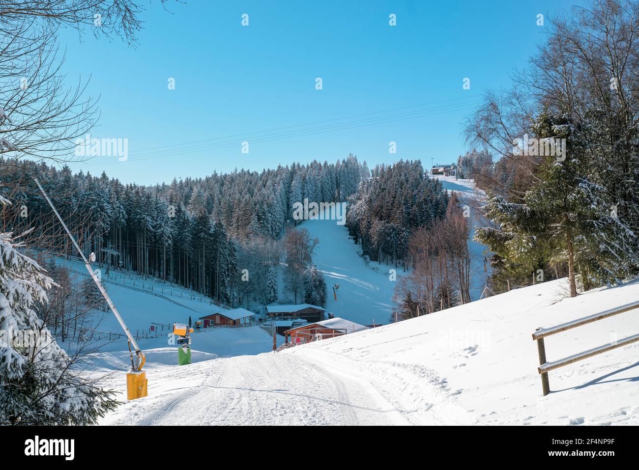 Winter sports slopes at the ski lift carousel Winterberg. Sledding ...