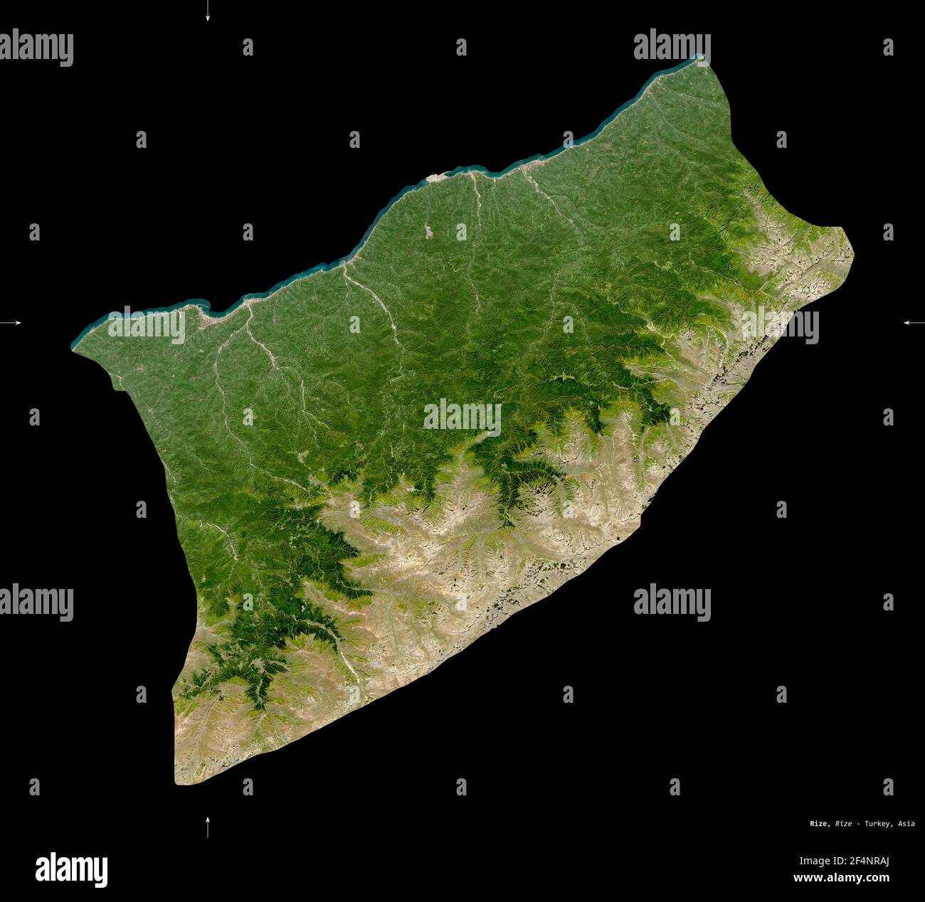 Rize, province of Turkey. Sentinel-2 satellite imagery. Shape isolated ...