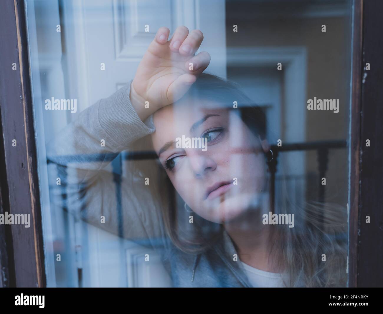 Young beautiful depressed unhappy caucasian woman looking worried and ...
