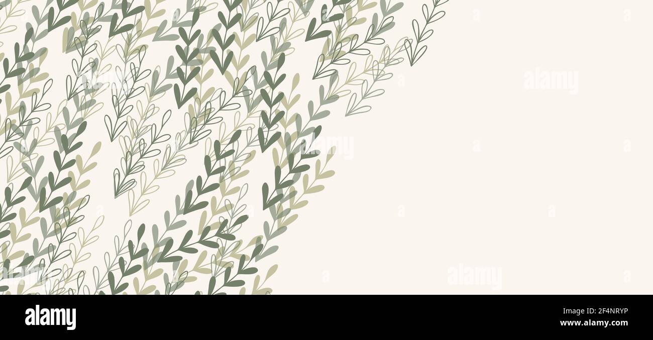 Floral web banner with drawn color exotic leaves. Nature concept design ...