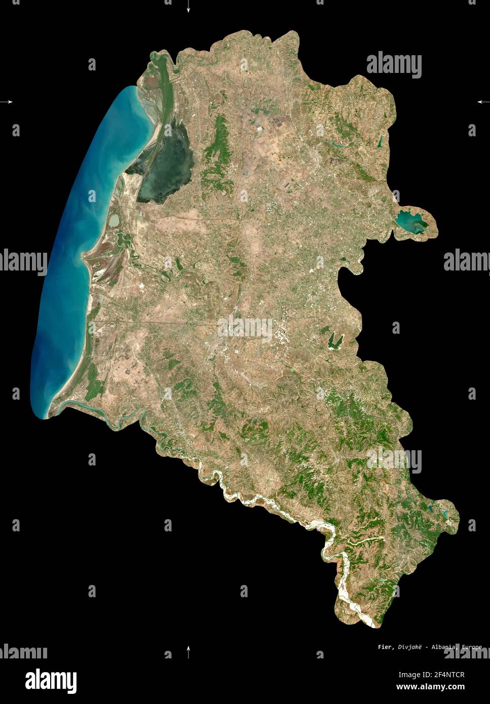 Fier, county of Albania. Sentinel-2 satellite imagery. Shape isolated ...