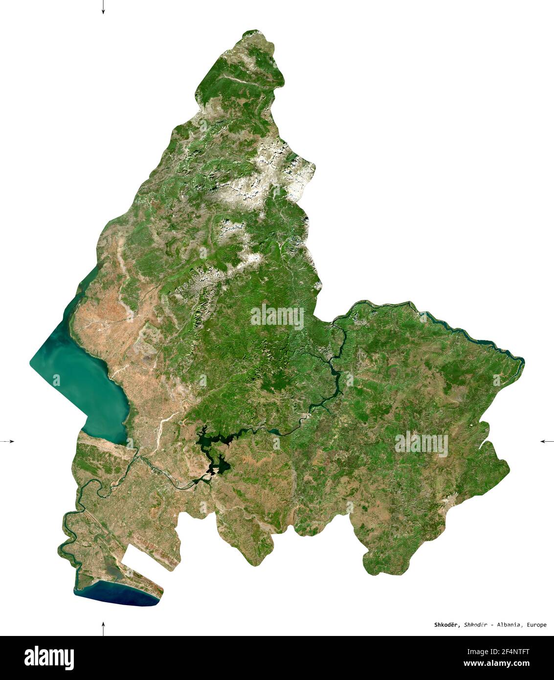 Shkoder, county of Albania. Sentinel-2 satellite imagery. Shape ...