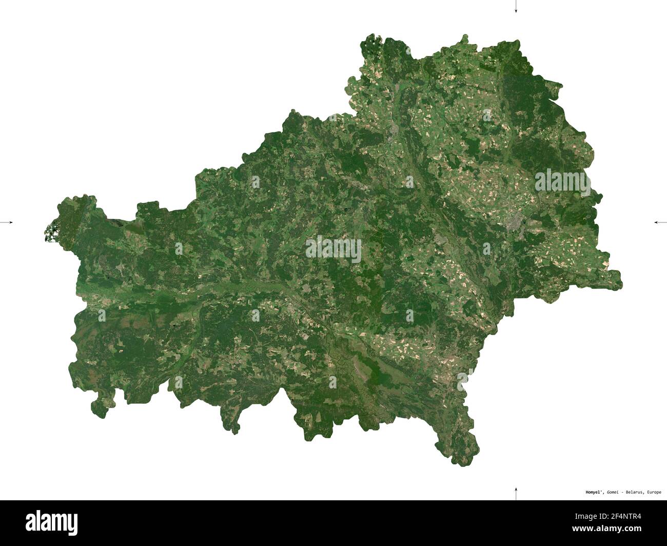 Homyel', region of Belarus. Sentinel-2 satellite imagery. Shape ...