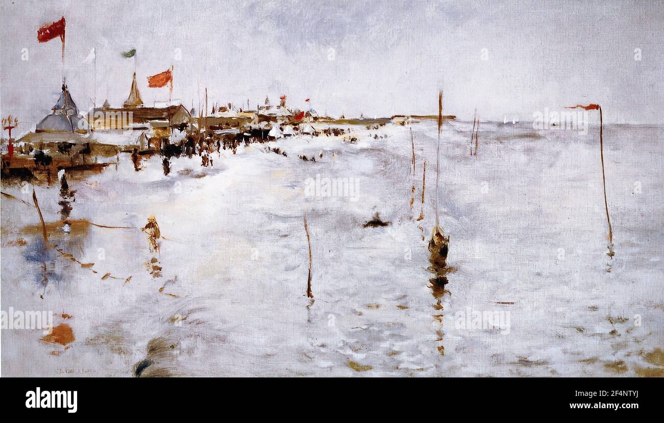John Henry Twachtman - Coney Island Brighton Pier C 1880 Stock Photo ...