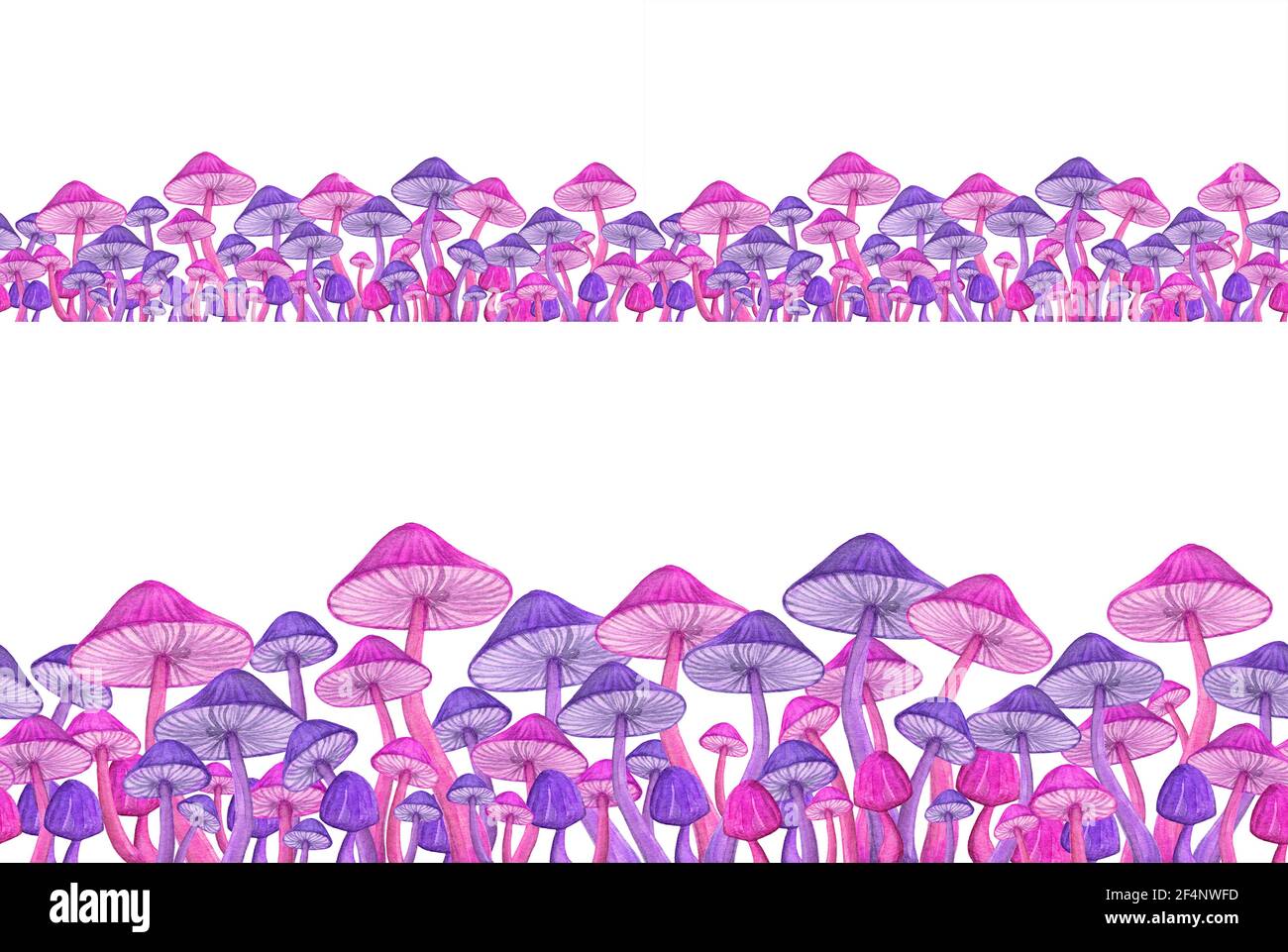 Pink and purple toadstool watercolor seamless border Stock Photo - Alamy