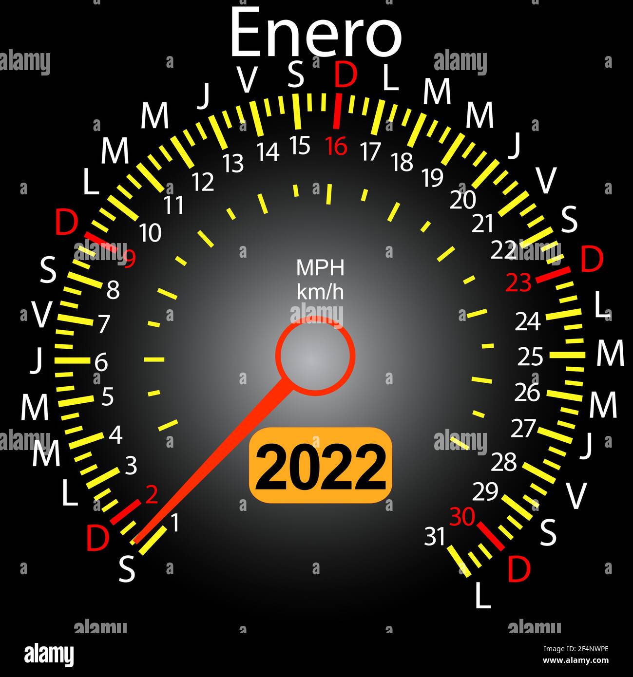 2022 year calendar speedometer car in Spanish January Stock Vector ...